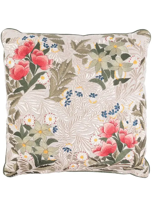 LES-OTTOMANS Garden-embroidered Cushion - Neutrals