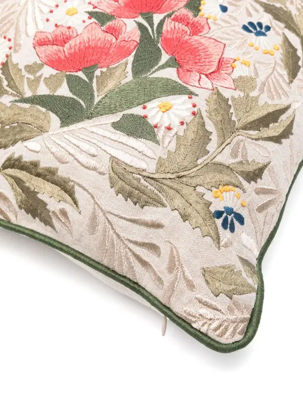 LES-OTTOMANS Garden-embroidered Cushion - Neutrals