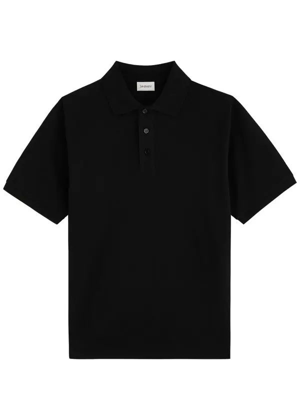 Saint Laurent Logo-embroidered Piqué Cotton Polo Shirt - Black