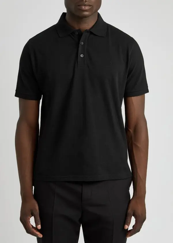 Saint Laurent Logo-embroidered Piqué Cotton Polo Shirt - Black