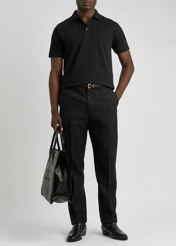 Saint Laurent Logo-embroidered Piqué Cotton Polo Shirt - Black
