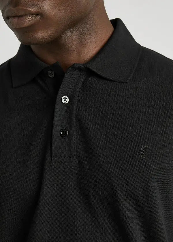 Saint Laurent Logo-embroidered Piqué Cotton Polo Shirt - Black