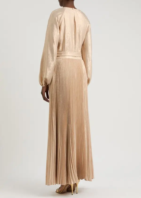 chinese dress ladies Pleated Lame Maxi Dress with Gold Chain Belt – Noir Noir Fashion main image 0