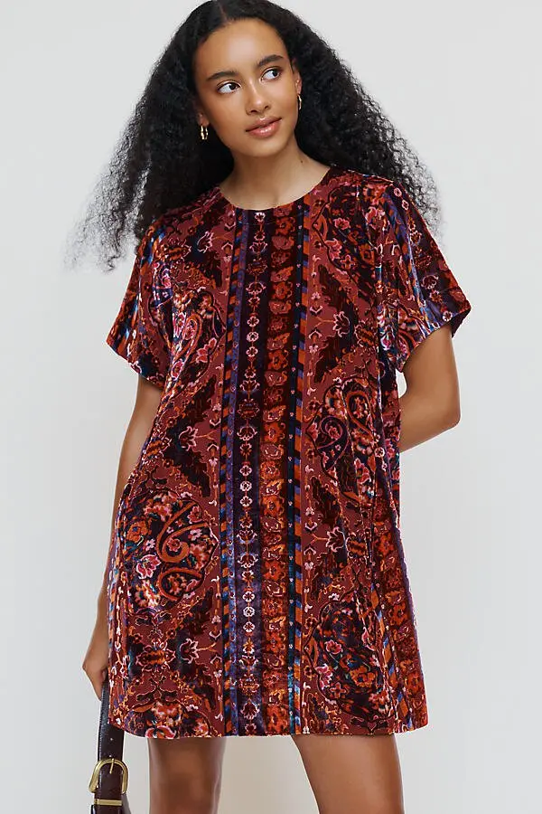 Maeve Emmy Velvet Mini Dress - Wine