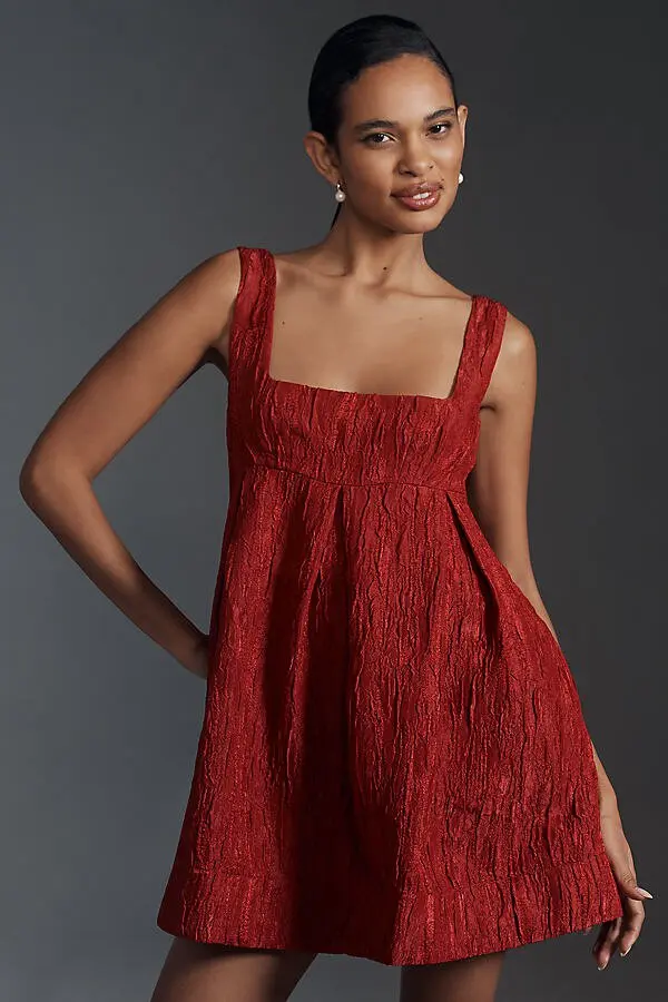 sleeveless square neck textured babydoll mini dress Sleeveless Textured Babydoll Mini Dress