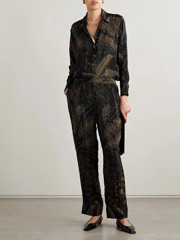 Farm Rio Crystal-embellished Printed Straight-leg Pants