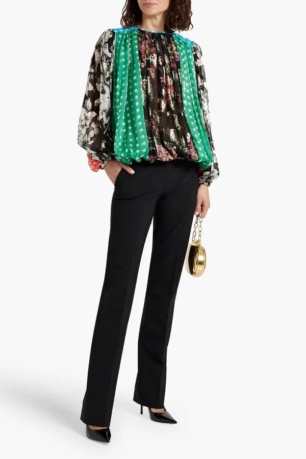 Dolce & Gabbana Printed Metallic Fil Coupé Chiffon Blouse