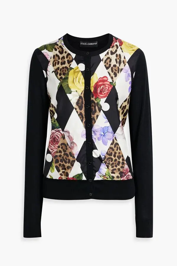 Dolce & Gabbana Printed Twill-paneled Cashmere-blend Cardigan