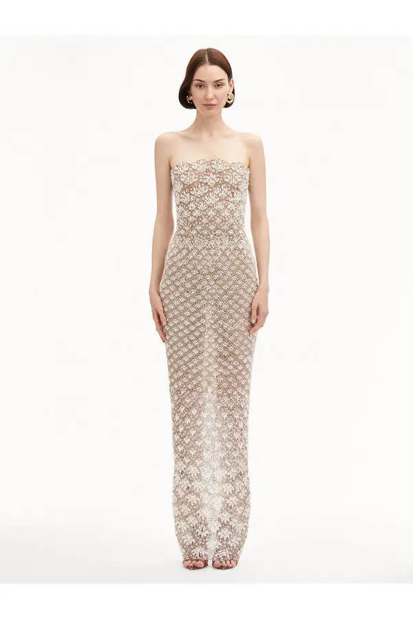 oscar de la renta sequin scallop embroidered dress Ukrainian embroidered eco dress 
