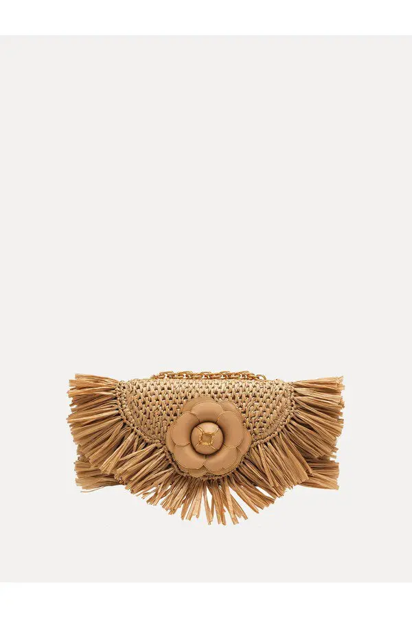Oscar De La Renta Raffia Fringe Tro Bag - Gold