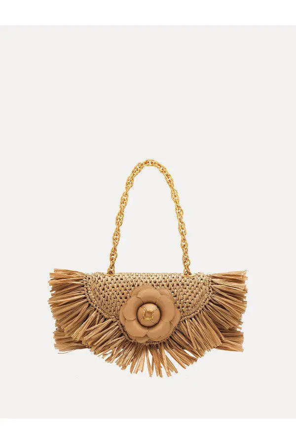 Oscar De La Renta Raffia Fringe Tro Bag - Gold