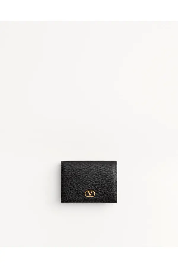 Valentino Garavani Vlogo Signature Grainy Calfskin Wallet - Black