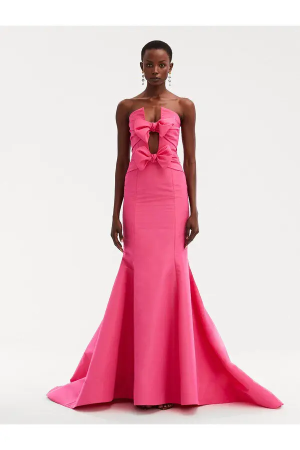 strapless open back dress Trumpet Mermaid Sweetheart Red Satin Ruched Prom Dress With Slit main image 0
