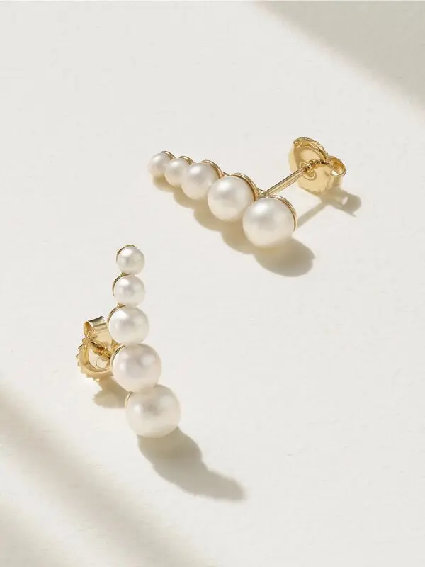 Mizuki 14-karat Gold Pearl Ear Climbers - White