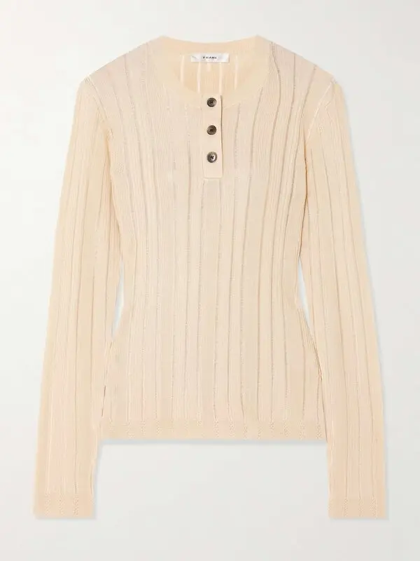 FRAME Ribbed-knit Henley Top