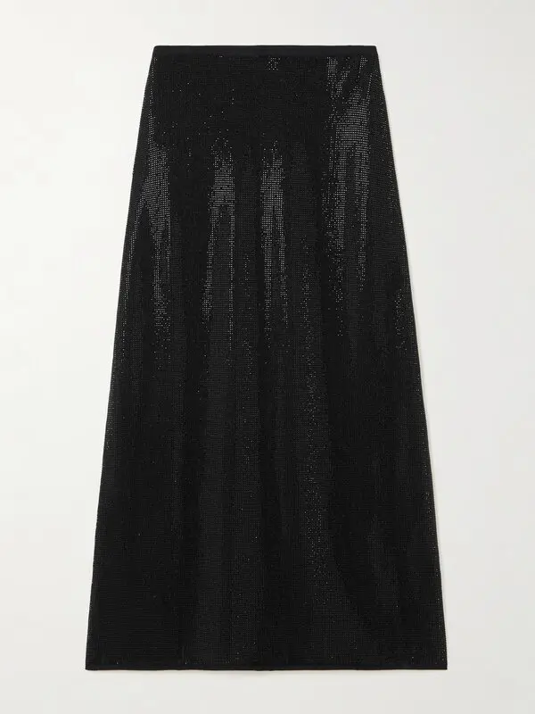 LESET James Crystal-embellished Merino Wool Midi Skirt - Black