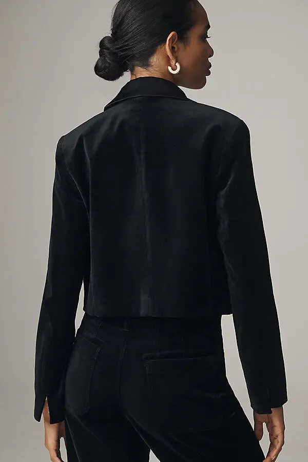 Maeve Velvet Cropped Tux Blazer Jacket
