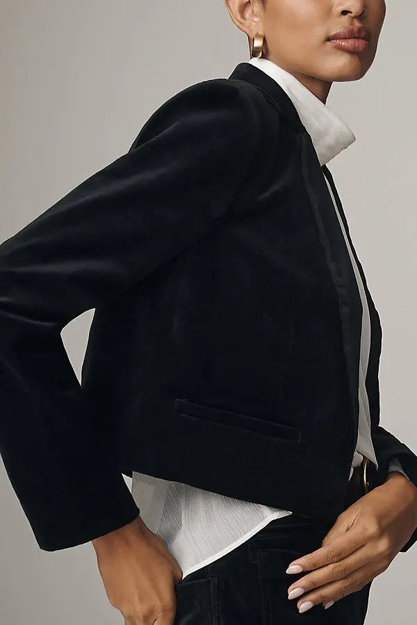 Maeve Velvet Cropped Tux Blazer Jacket