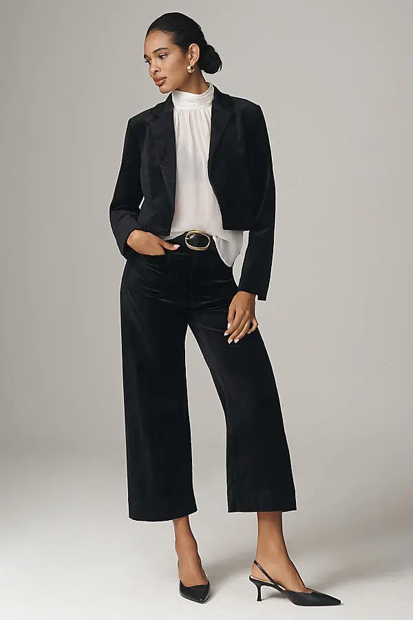 Maeve Velvet Cropped Tux Blazer Jacket