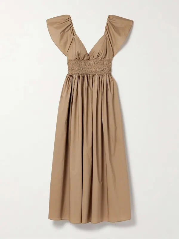 Matteau Shirred Organic Cotton-Poplin Midi Dress - Beige | Editorialist