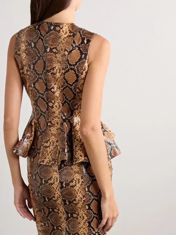 SALON 1884 Izabel Paneled Snake-effect Leather Peplum Top