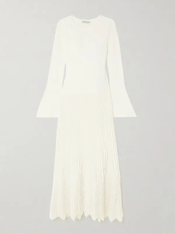 Simkhai Damoni Jersey And Plissé-satin Midi Dress - Neutrals