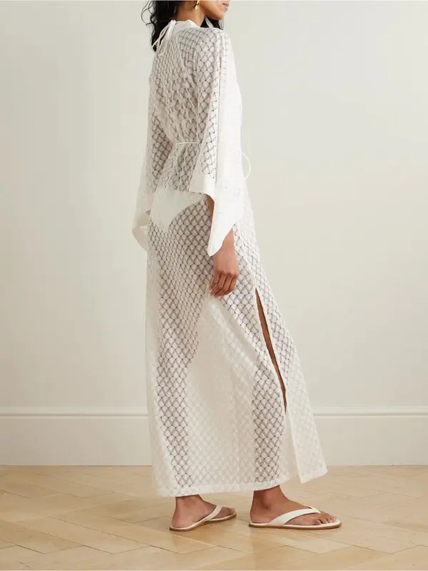 white christmas dresses Emily Crochet Belted Short Shirtdress White - Melissa Odabash