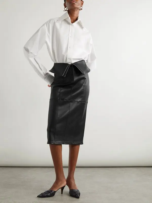 Alexander McQueen Paneled Leather Midi Skirt