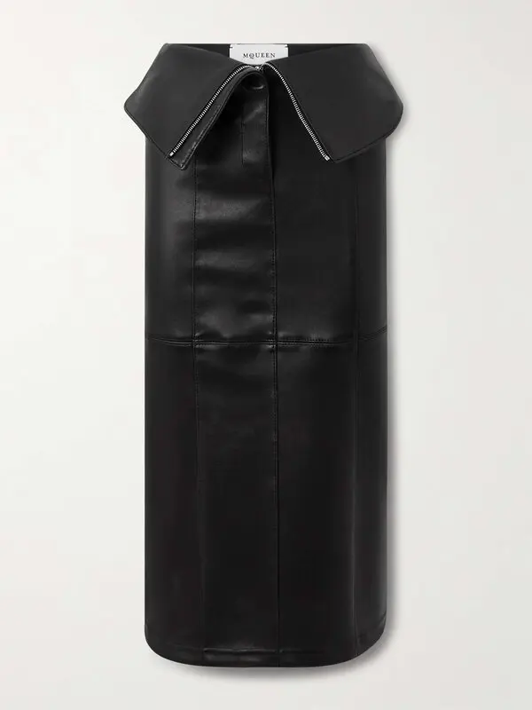 Alexander McQueen Paneled Leather Midi Skirt