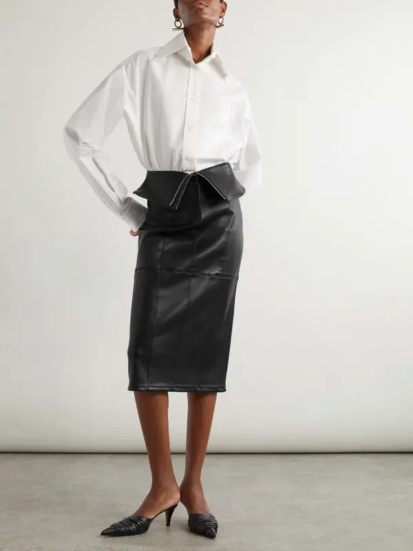Alexander McQueen Paneled Leather Midi Skirt