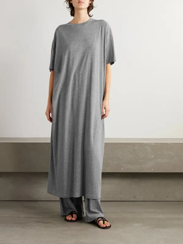 chinese dress ladies Grey Cotton Jersey Waist Tie Maxi Soleia Dress – SABO