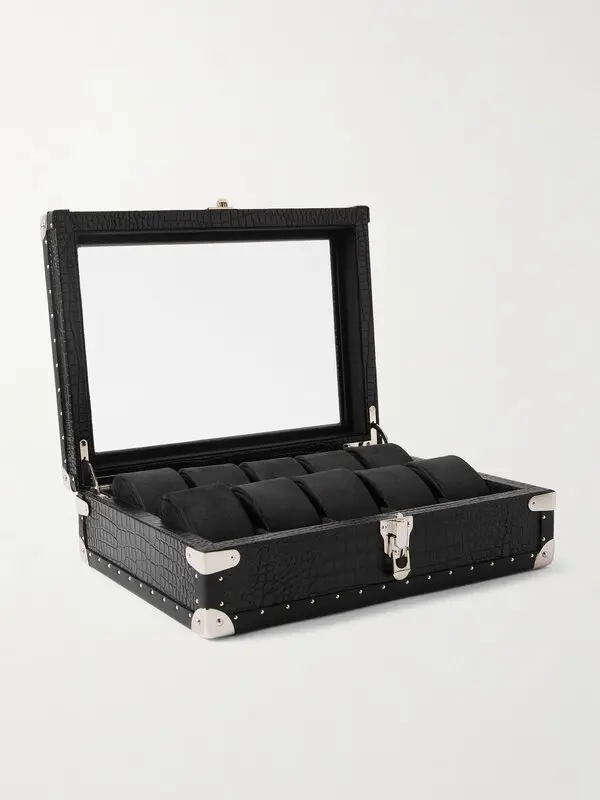 RAPPORT LONDON 10-piece Croc-effect Leather Watch Box - Black