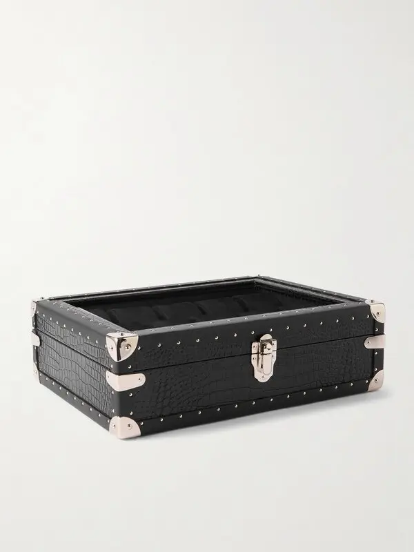 RAPPORT LONDON 10-piece Croc-effect Leather Watch Box - Black
