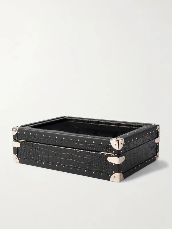 RAPPORT LONDON 10-piece Croc-effect Leather Watch Box - Black