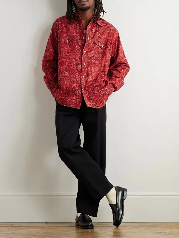 red bandana dress shirt Red Bandana Patchwork Shirt