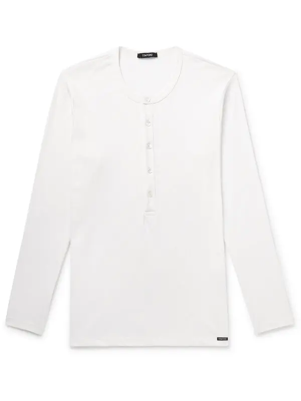 TOM FORD Stretch-cotton Jersey Henley Pyjama T-shirt - White