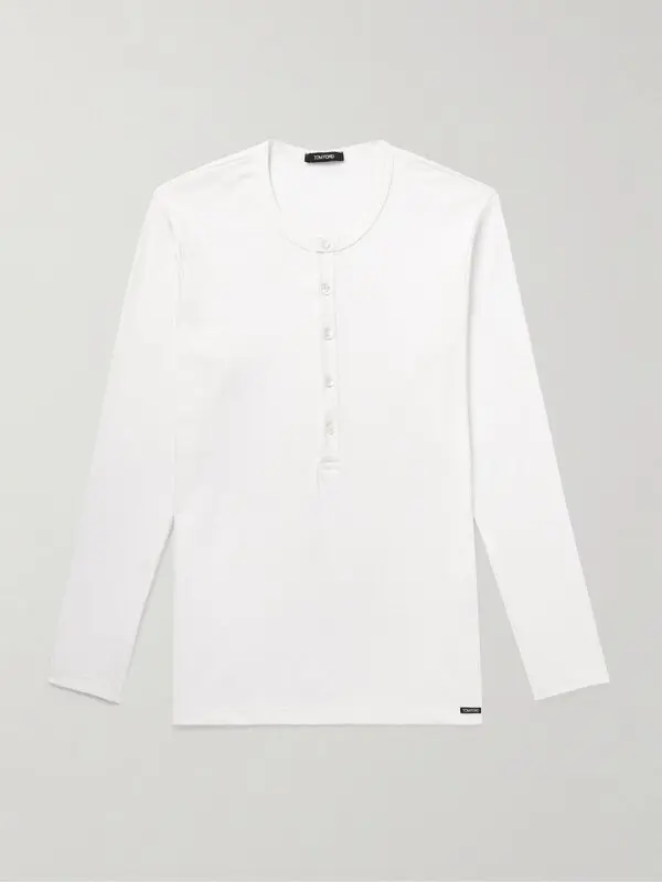 TOM FORD Stretch-cotton Jersey Henley Pyjama T-shirt - White