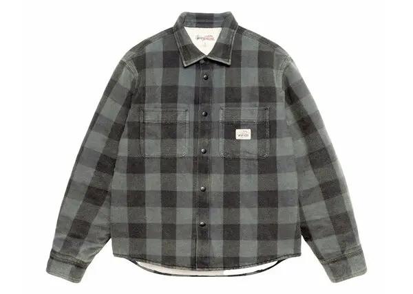StÜssy Sherpa Lined Buffalo Plaid Shirt - Grey