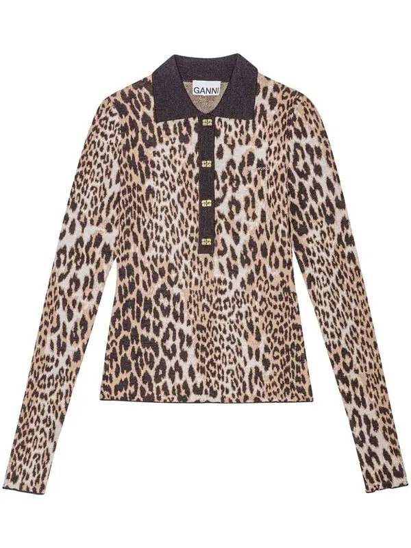 Ganni Leopard Print Long Sleeve Top - Brown - 40% Off | Editorialist
