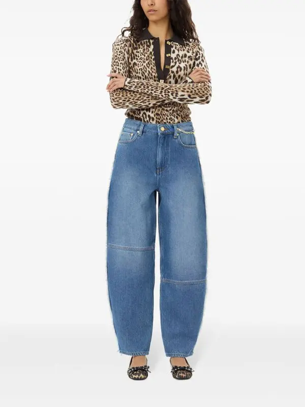 GANNI Leopard Print Long Sleeve Top - Brown