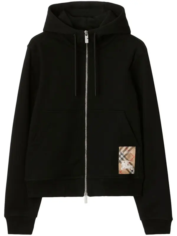 Burberry Check Label Zip-up Hoodie - Black