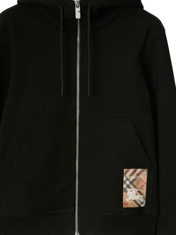 Burberry Check Label Zip-up Hoodie - Black
