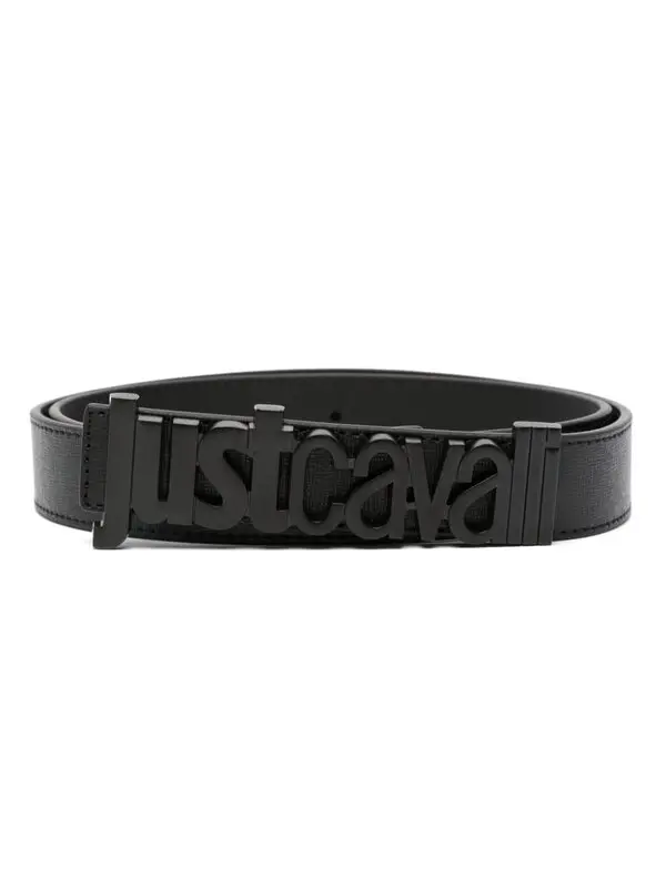 Just Cavalli Logo Buckle Leather Belt - Black