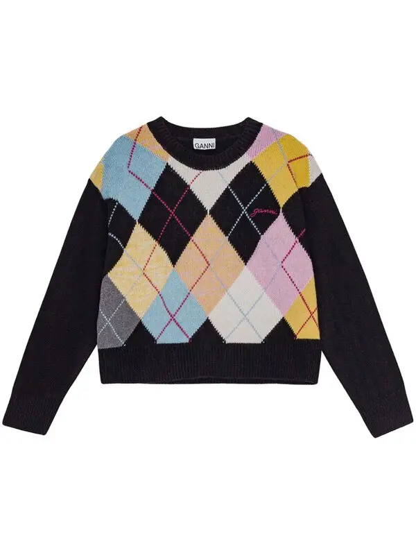 GANNI Diamond-pattern Jumper - Black