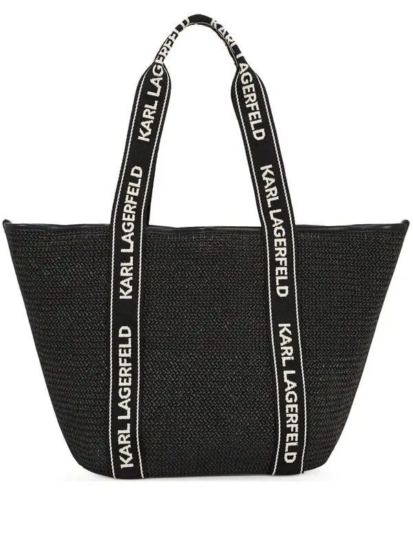 Karl Lagerfeld Signature Raffia Beach Tote - Black