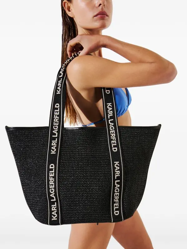 Karl Lagerfeld Signature Raffia Beach Tote - Black