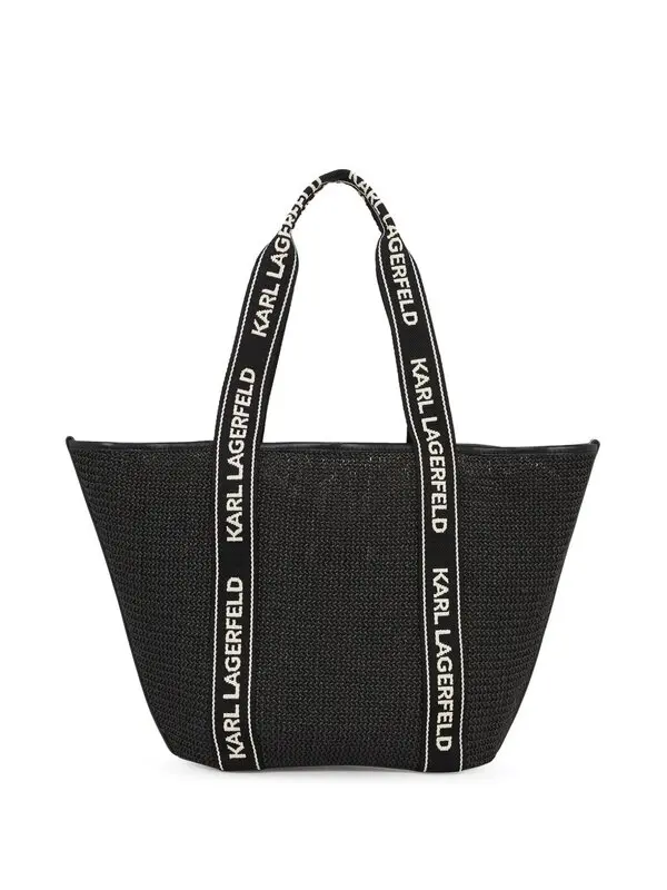 Karl Lagerfeld Signature Raffia Beach Tote - Black