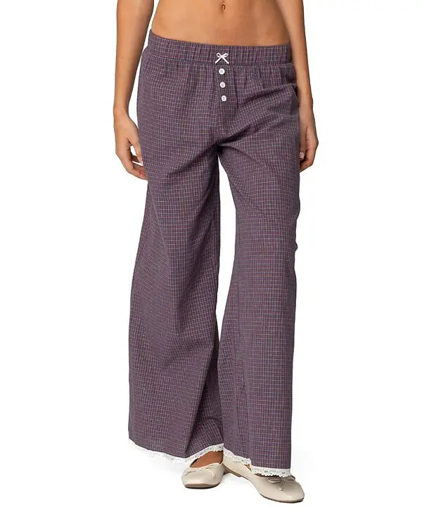 EDIKTED Dakota Plaid Pants - Navy