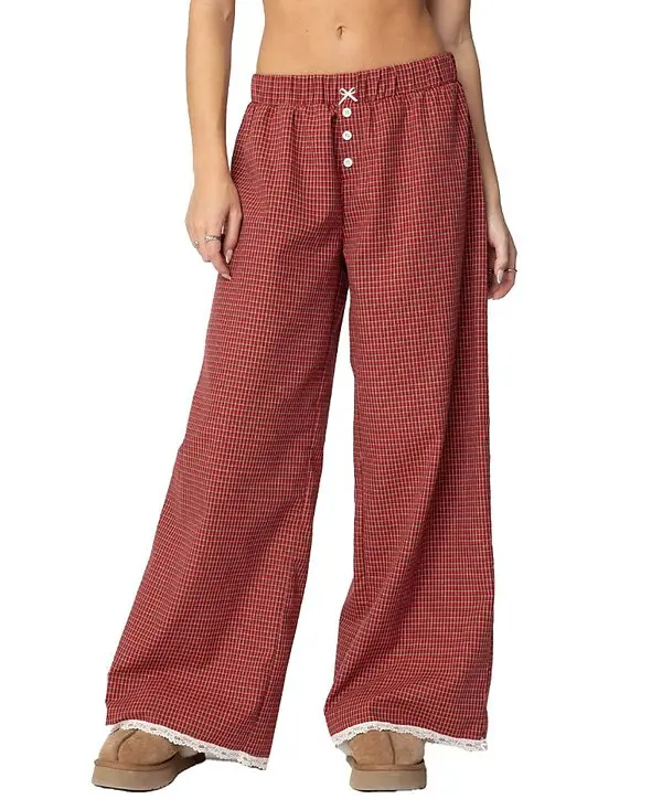 EDIKTED Dakota Plaid Pants - Red