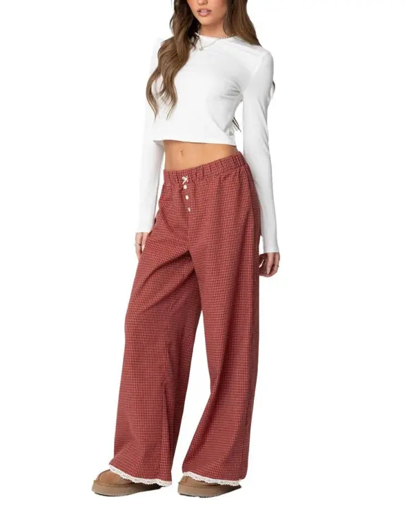 EDIKTED Dakota Plaid Pants - Red